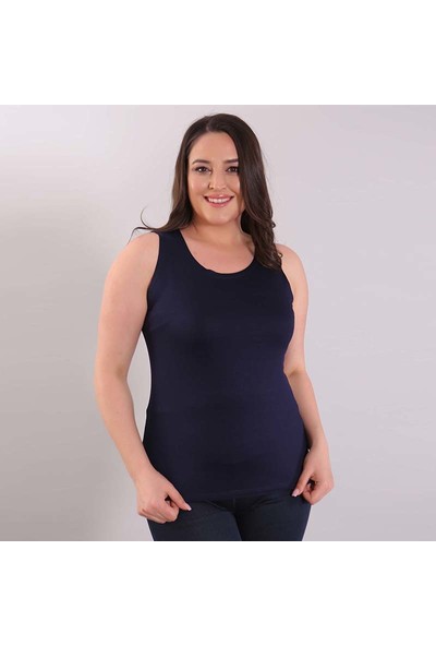 Geniş Askılı Basic Lacivert Büyük Beden Bluz