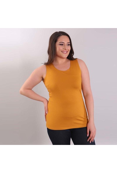 Geniş Askılı Basic Hardal Büyük Beden Bluz