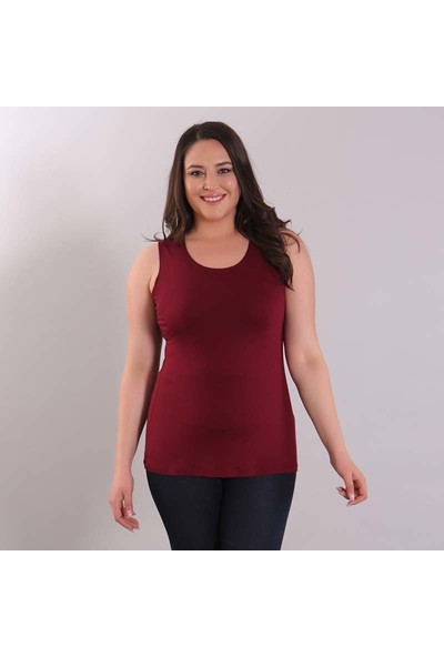 Geniş Askılı Basic Bordo Büyük Beden Bluz