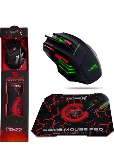 Turbox BenchSlade TR-X7 3200Dpi Usb Kablolu Kırmızı Siyah Gaming Optik Mouse + Pad Hediyeli Turbox BenchSlade TR-X7 3200Dpi Usb Kablolu Kırmızı Siyah Gaming Optik Mouse + Pad Hediyeli