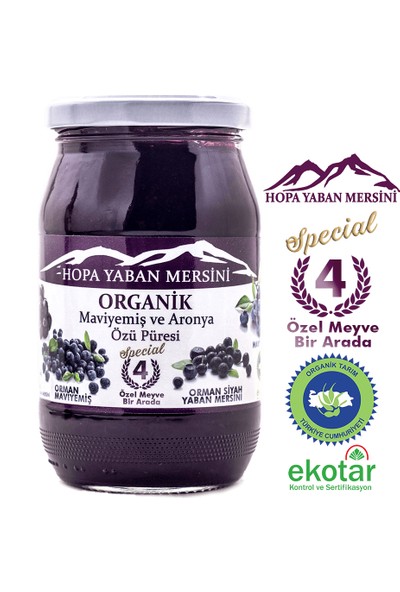 Organik Yaban Mersini ve Aronya Özü Püresi Şekersiz