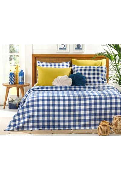 English Home Gingham Baskılı Tek Kişilik Pike 150 x 220 cm. Lacivert