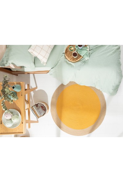 English Home Round Jüt Kilim 90 cm. Sarı