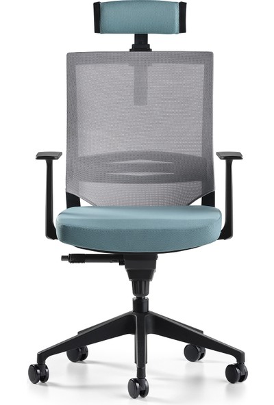 Bürotime Cozy Başlıklı Çalışma Koltuğu - Sabit T Kol - Plastik Ayak - Mint Yeşili/gri Bürotime Cozy Başlıklı Çalışma Koltuğu - Sabit T Kol - Plastik Ayak - Mint Yeşili/gri