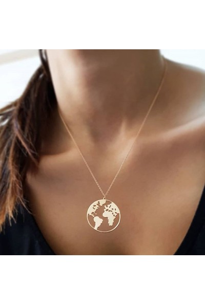 MaGümüş Dünya Haritası Özel Tasarım Gümüş Kolye