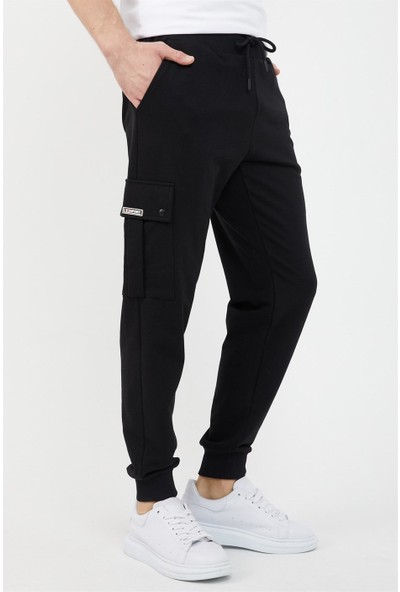 Comeor Erkek Siyah Kargo Cepli Jogger Eşofman Altı