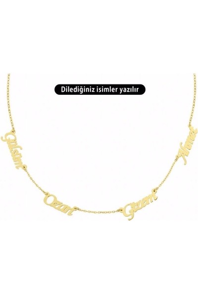 MaGümüş 4 Dört Isimli Gümüş Aile Kolyesi