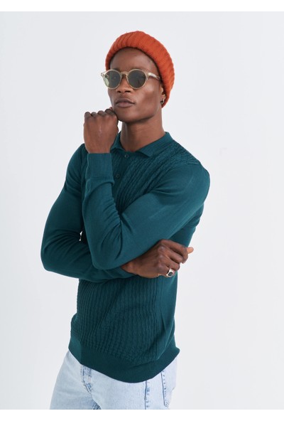 Adze Erkek Yeşil Polo Yaka Düğmeli Kazak Adze Erkek Yeşil Polo Yaka Düğmeli Kazak