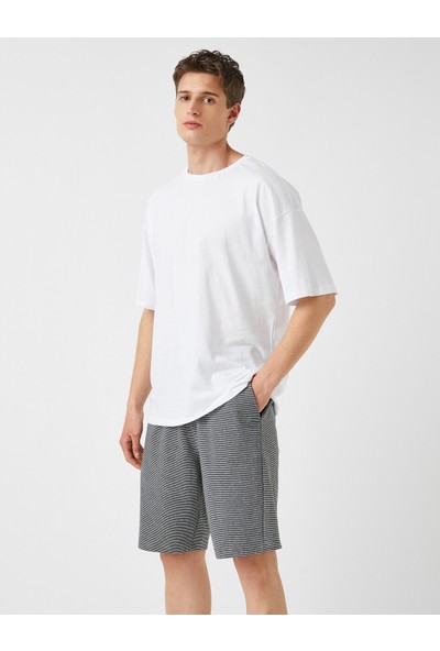 Koton Çizgili Bermuda Şort Belden Baglamali Cepli Pamuklu
