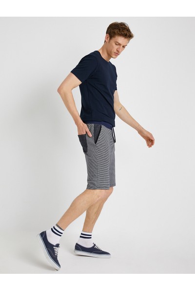 Koton Çizgili Bermuda Şort Belden Baglamali Cepli Pamuklu