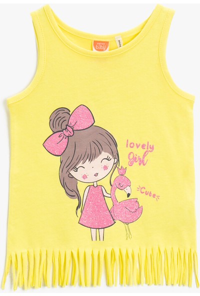 Koton Kız Bebek Püsküllü Atlet Pamuklu Baskılı