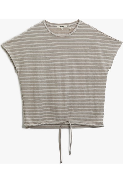 Koton Crop Tişört Çizgili Belden Bağlamalı