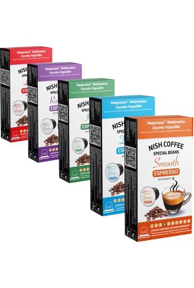 Nish Nespresso Uyumlu Kapsül Kahve 5 Li Set Nish Nespresso Uyumlu Kapsül Kahve 5 Li Set