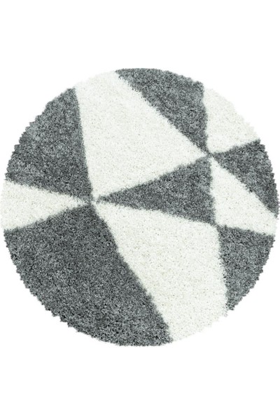Oves Home Yuvarlak Desenli Shaggy Halı Yumuşak Geometrik Üçgen Desenli Gri Krem