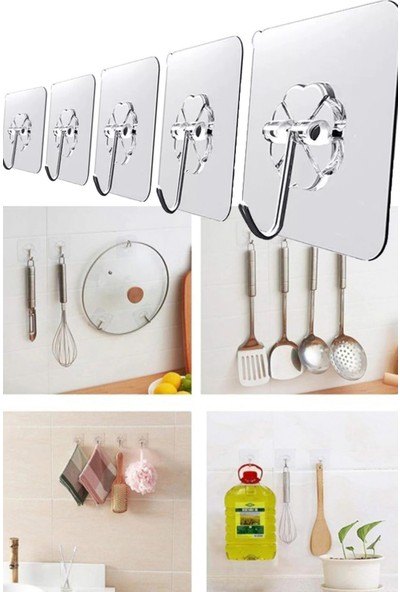 Kendinden Yapışkanlı Şeffaf Askı 5 Li Set Çiçekli Askı Ev Dekorasyon