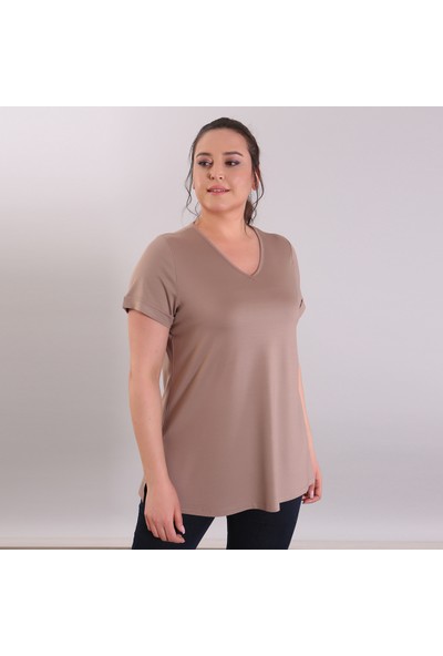 TREND42PLUS V Yaka Basic Vizon Büyük Beden Bluz TREND42PLUS V Yaka Basic Vizon Büyük Beden Bluz