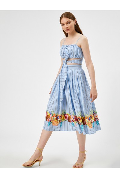 Koton Kadın Desenli Etek Çizgili Midi Pamuklu