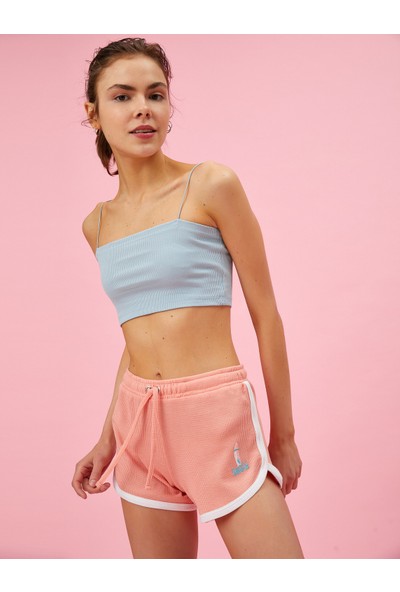Koton Nakış Detaylı Şort Waffle Pamuklu