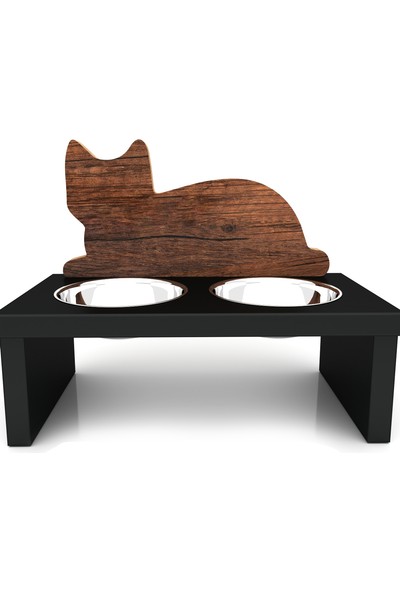 Kanguru Shopping çelik Kaseli Ahşap Uykucu Kedi Desenli Çiftli Mama ve Su Kabı Kanguru Shopping çelik Kaseli Ahşap Uykucu Kedi Desenli Çiftli Mama ve Su Kabı