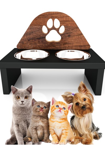 Kanguru Shopping ahşap Pati Desenli Çiftli Mama ve Su Kabı