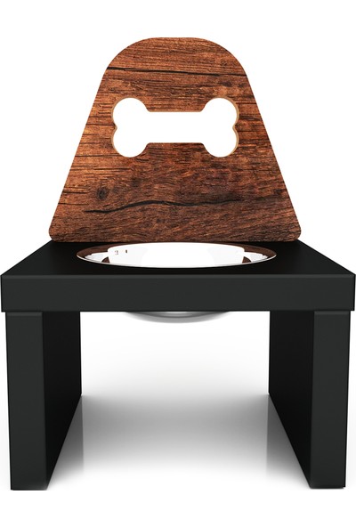 Kanguru Shopping çelik Kaseli Ahşap Kemik Desenli Tekli Mama ve Su Kabı