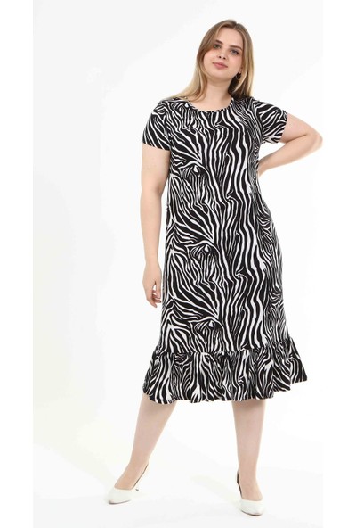 Modayız Desenli Büyük Beden Kısa Kol Elbise 12E-1812