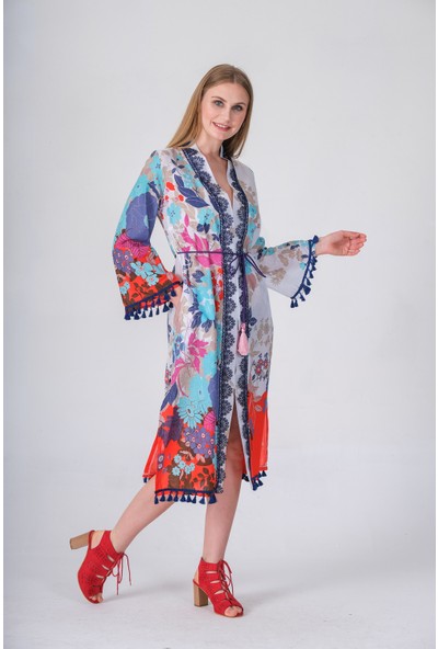Narina Vual Kumaştan Pamuklu Kimono Püskül Detaylı Uzun Pareo ve Plaj Elbisesi Narina Vual Kumaştan Pamuklu Kimono Püskül Detaylı Uzun Pareo ve Plaj Elbisesi
