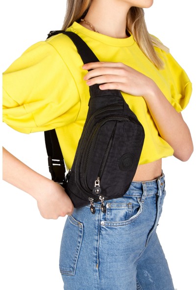 Av A Dos Unisex Siyah Krinkıl Çapraz Askılı Bel Omuz Çanta