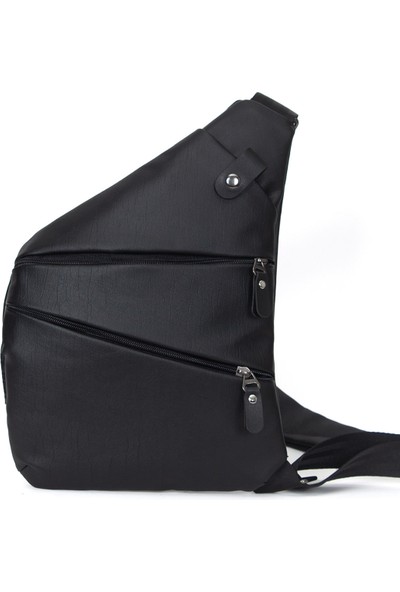 Av A Dos Unisex Siyah Yıkama Deri USB Kulaklık Çıkışı Çapraz Askılı Bel Omuz Çanta