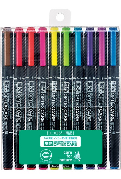 Zebra Optex Care Çift Taraflı Fosforlu Kalem 10'lu Set