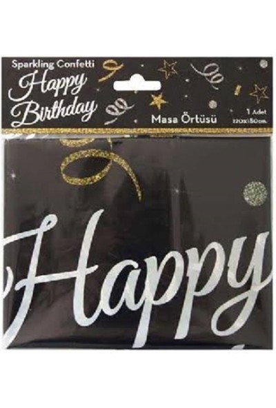 Baloncu Party Dünyası Happy Birthday Siyah Masa Örtüsü