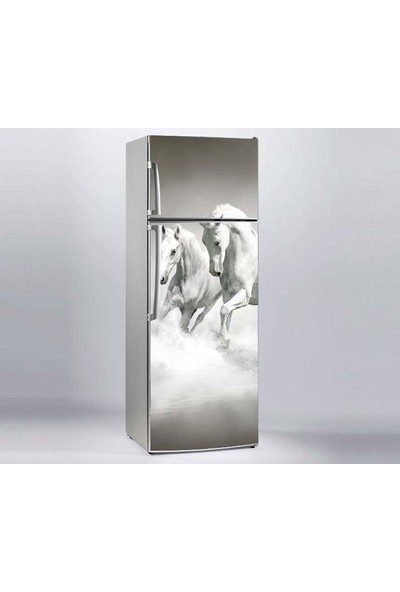 Sticker Art Buzdolabı Sticker Kaplama Dolap Kaplama Etiketi Beyaz Atlar