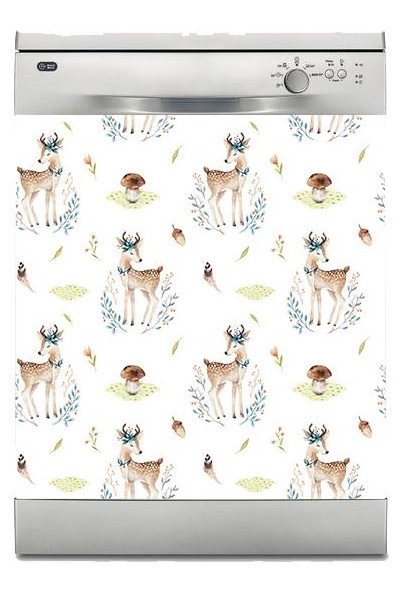 Sticker Art Bulaşık Makinesi Sticker Kaplama Beyaz Eşya Kaplama Geyik Mantar
