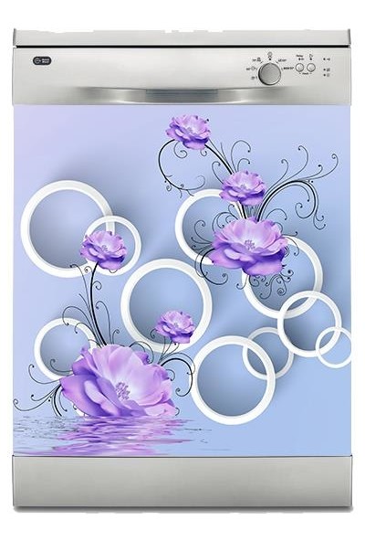 Sticker Art Bulaşık Makinesi Sticker Kaplama Beyaz Eşya Kaplama Mor Çiçekler