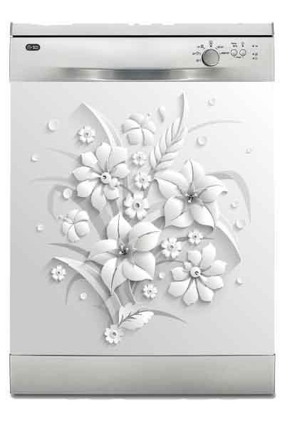 Sticker Art Bulaşık Makinesi Sticker Kaplama Beyaz Eşya Kaplama Gri Çiçekler