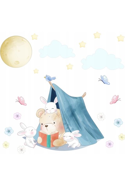 Dez Hayvan Çadır ve Yıldızlar Bulutlar Çiçekler Duvar Sticker Dez Hayvan Çadır ve Yıldızlar Bulutlar Çiçekler Duvar Sticker