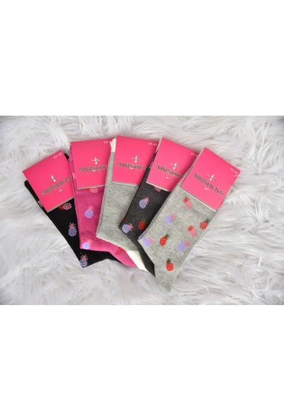 Airsocks 5 Çift Kadın Ananas Desenli Renkli Soket Çorap