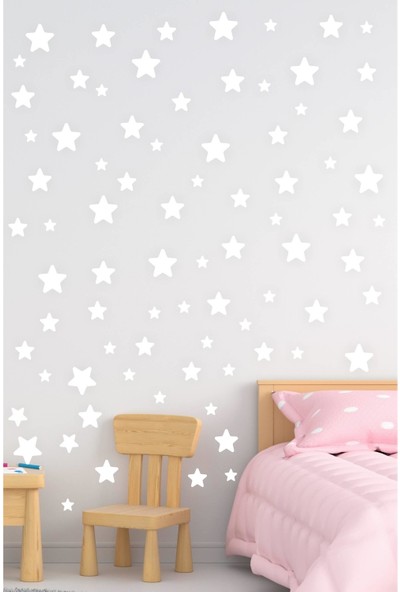 Bedesigntr Yıldız Duvar Sticker - Beyaz 130 Adet (3-4-5cm)
