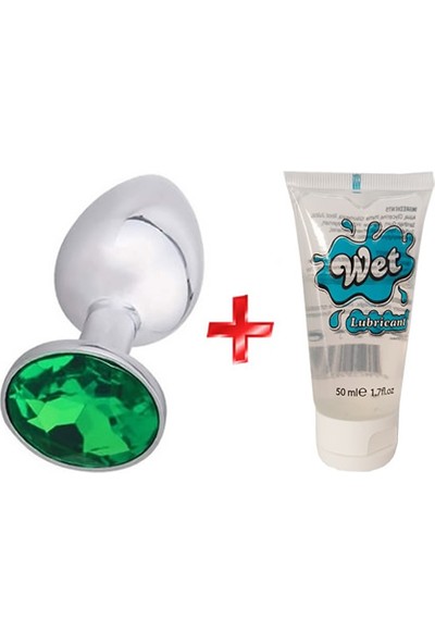 Lovetoy Metal Gümüş 8 Cm Taşlı Anal Plug Anal Tıkaç + Wet 50 Ml Kaydırıcı