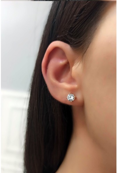 ÇLK Accessories Çelik Zirkon Orta Boy Tek Taş Küpe TRKÜPE3914 ÇSK03 32003