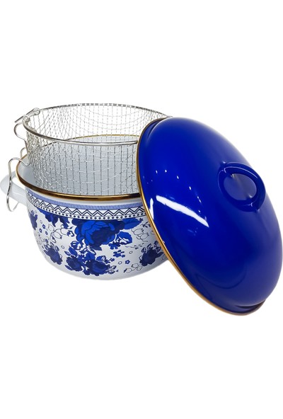 Arow Blue Garden 22 cm Emaye Kızartma Tenceresi Mavi Çiçek Desen Arow Blue Garden 22 cm Emaye Kızartma Tenceresi Mavi Çiçek Desen