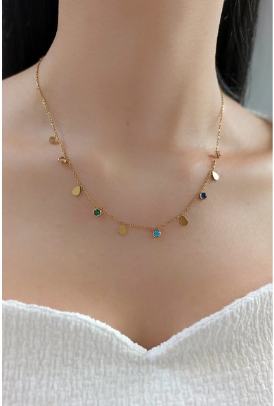 ÇLK Accessories Çelik Renkli Taş Plaka Figür Çelik Kolye TRKOLYE5570 B35003