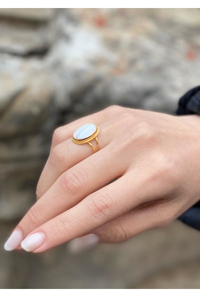 BayarGold Sedef Taşlı Oval Yüzük