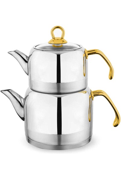 Schafer Ada Metal Büyük Boy Çelik Çaydanlık Takımı Altın