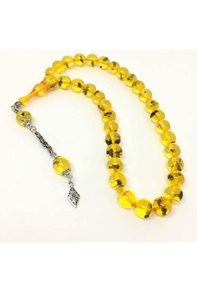 Espazar Karınca Fosilli Püsküllü Küre Kesim Turuncu 10MM Kehribar Tespih