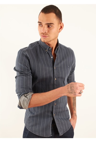 Tricko 2425 Çizgili Sade Kot Gömlek Tricko 2425 Çizgili Sade Kot Gömlek