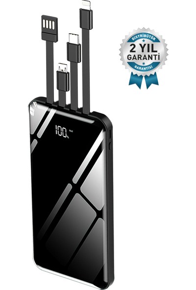 Intouch 10.000 mAh Prime Dijital Göstergeli Dahili Çoklu Kablolu Powerbank Siyah