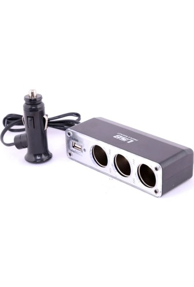 Platoon PL-8988 3 Çıkışlı 12/24 Volt Oto Çakmaklık Çoklayıcı + 1 USB Çıkışlı