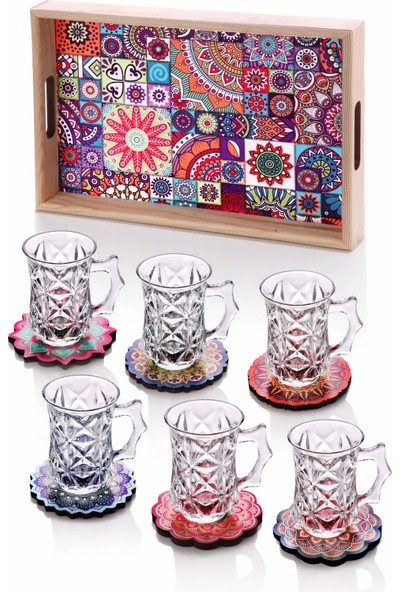 Queen's Kitchen 13 Parça Çini Desenli Renkli Çay Seti Queen's Kitchen 13 Parça Çini Desenli Renkli Çay Seti