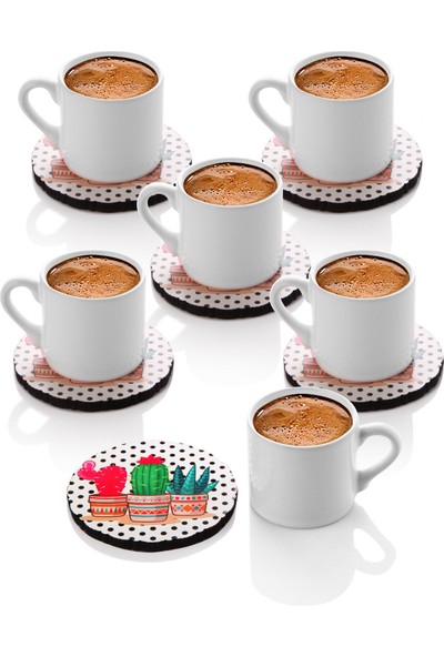 Queen's Kitchen 6 Kişilik Kaktüs Tabaklı Türk Kahvesi Takımı